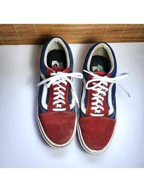 Vans | Shoes | Vans Old Skool Red Navy Blue Suede Canvas Sneakers Mens ...